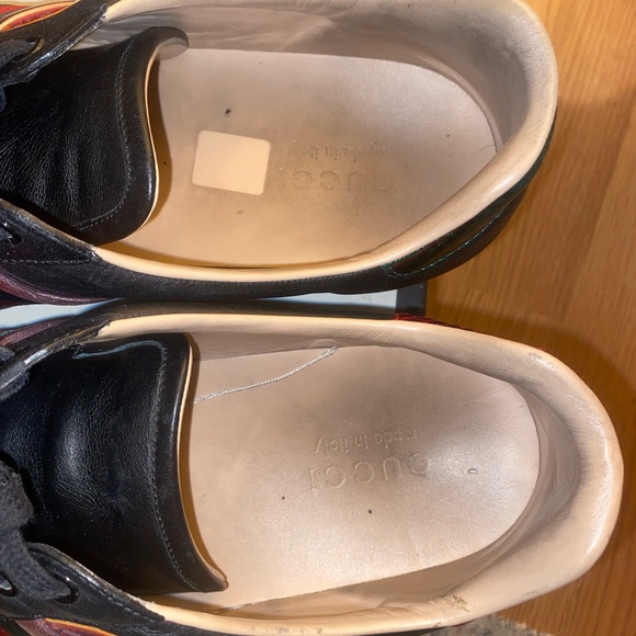Gucci | Shoes | Gucci Ace Flame Black Leather Sneakers Mens Size 1 ...